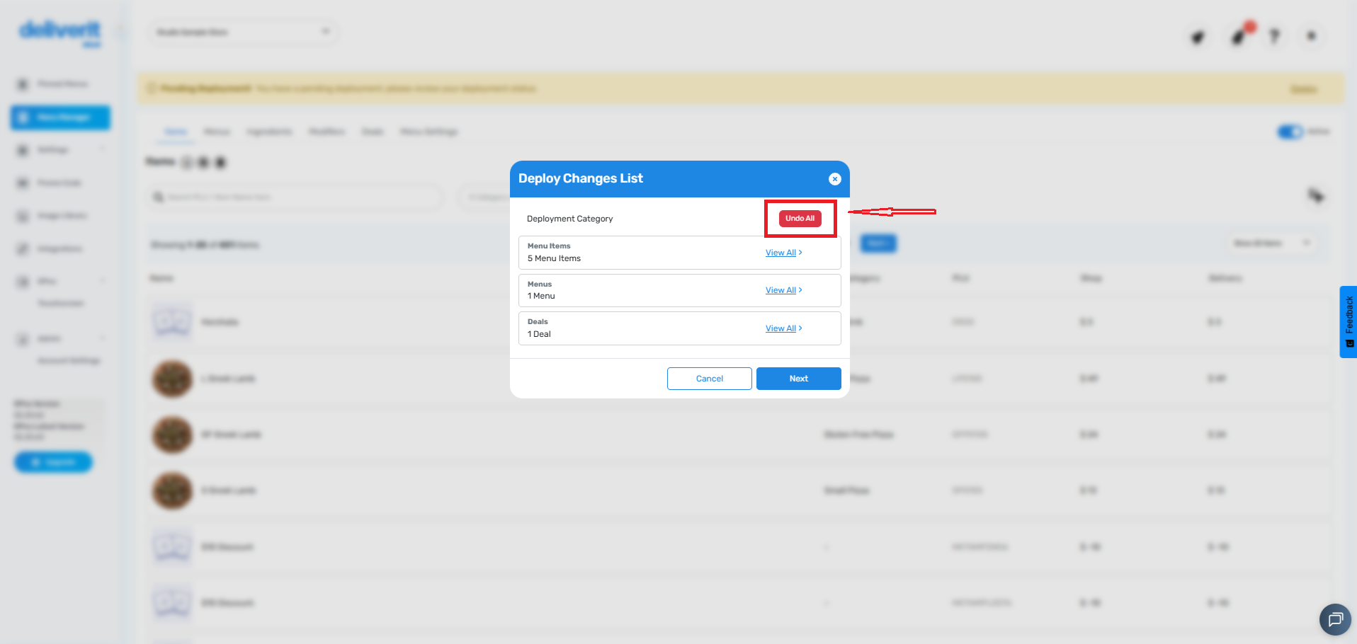 How to Discard Menu Deployment in Deliverit Studio